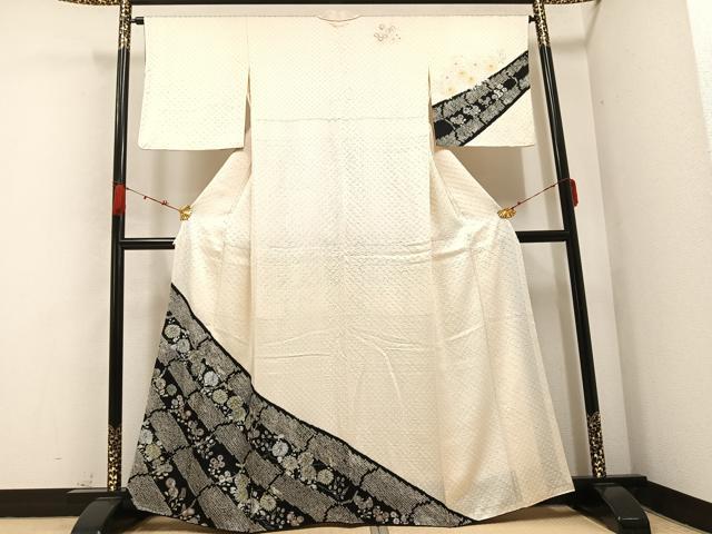 平和屋着物●訪問着　絞り　草花文　銀彩　正絹　逸品　AABB5085ph