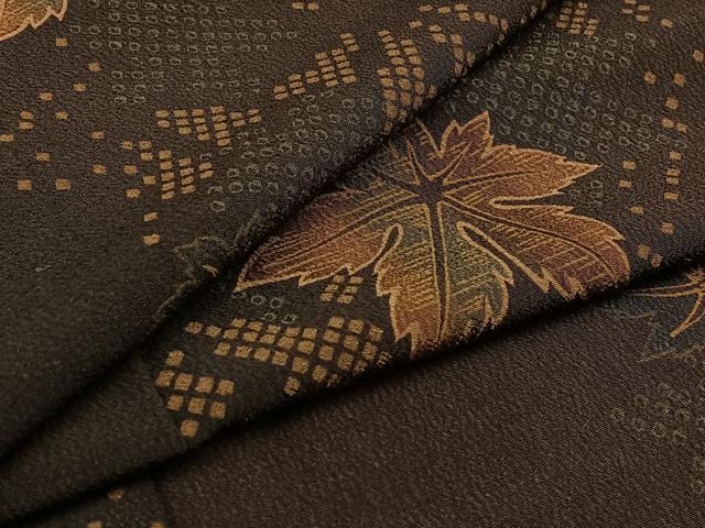 平和屋着物▽上質な小紋　単衣　舞葉文　ロング丈　正絹　逸品　AABB5228jh