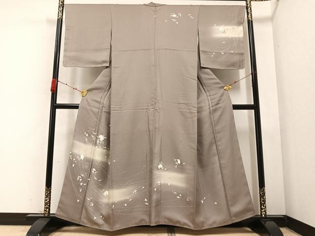 平和屋着物●訪問着　友禅　舞花文　銀彩　正絹　逸品　未使用　AABB5145ph