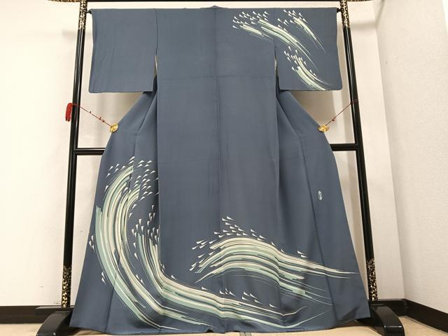 平和屋着物●東京手描友禅　塩澤照彦　訪問着　流水文　正絹　逸品　AABB5148ph