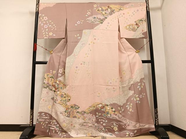 平和屋着物●訪問着　駒刺繍　草花文　金彩　正絹　逸品　AABB6247st