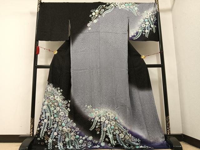 平和屋着物●訪問着　絞り　暈し染め　金彩　銀通し地　ロング丈　正絹　逸品　AABB5158ph