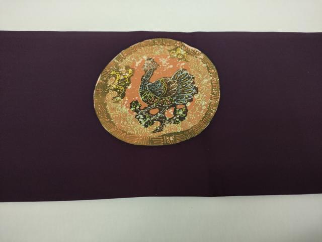 平和屋着物○塩瀬 九寸名古屋帯 花鳥絵皿 金彩 正絹 逸品 DAAX4804ps