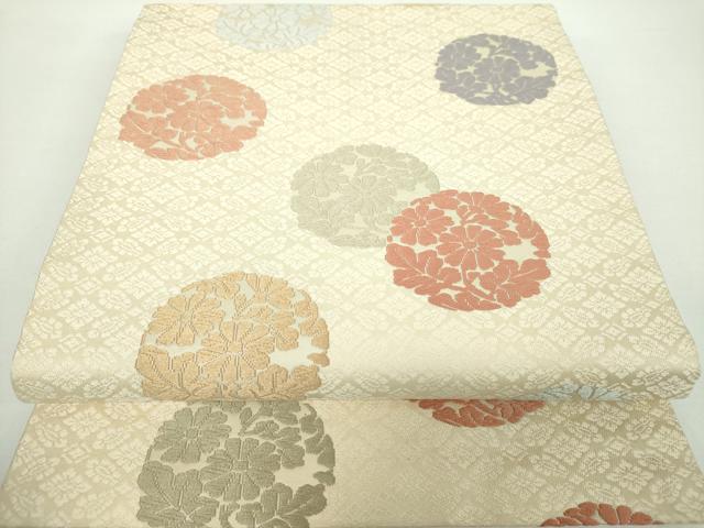 平和屋着物●九寸開き名古屋帯　唐織　花丸文　正絹　逸品　DAAX4811ps