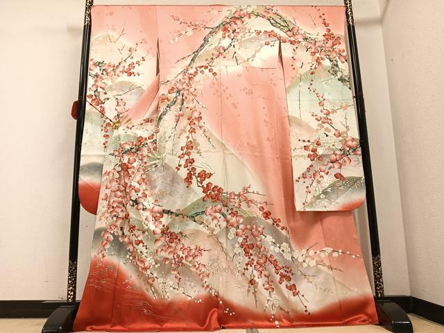 平和屋着物●豪華振袖　飛鶴枝梅文　暈し染め　金銀彩　正絹　逸品　AABB7214ph