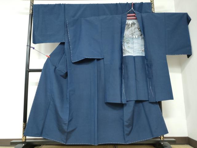 平和屋着物●男性　紬　アンサンブル　長羽織　別誂波多岐紬　鉄紺色　証紙付き　キングサイズ　正絹　逸品　未使用　DAAW5752ud