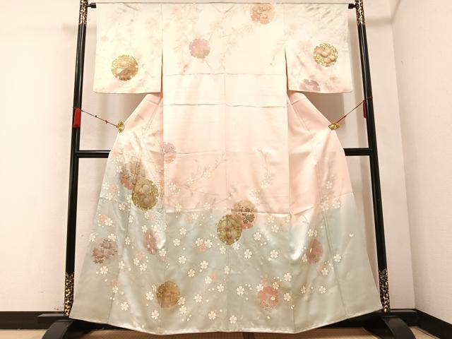 平和屋着物●訪問着　雪輪枝花文　暈し染め　金彩　そごう扱い　正絹　逸品　AABB7267ph