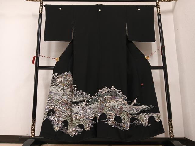 平和屋着物●本加賀友禅作家　村田幸司　黒留袖　飛鶴風景浜松文　正絹　逸品　AABB8162ph