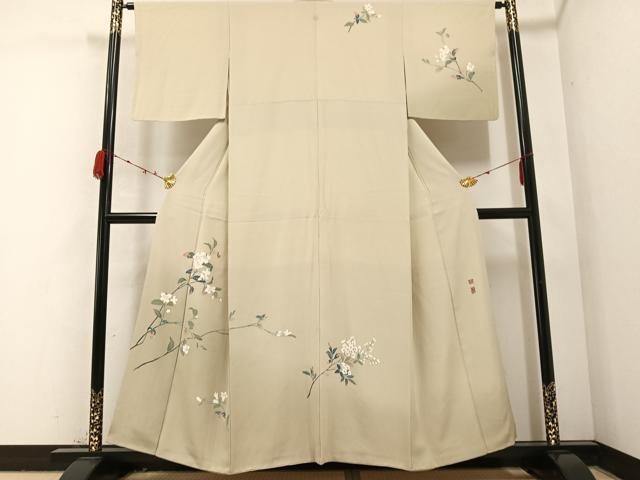 平和屋着物●京加賀友禅　百貫達雄　訪問着　枝花文　暈し染め　銀座おゝぎ屋扱い　正絹　逸品　AABB8185ph