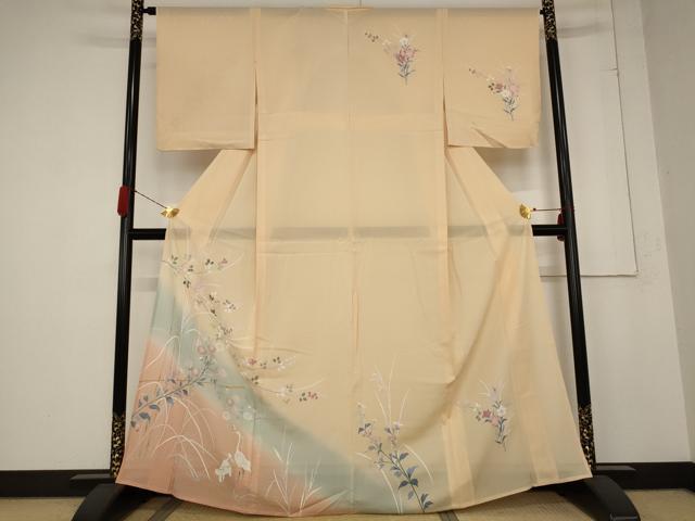平和屋着物＊夏物　訪問着　絽　花鳥文　暈し染め　正絹　逸品　AABB8606st