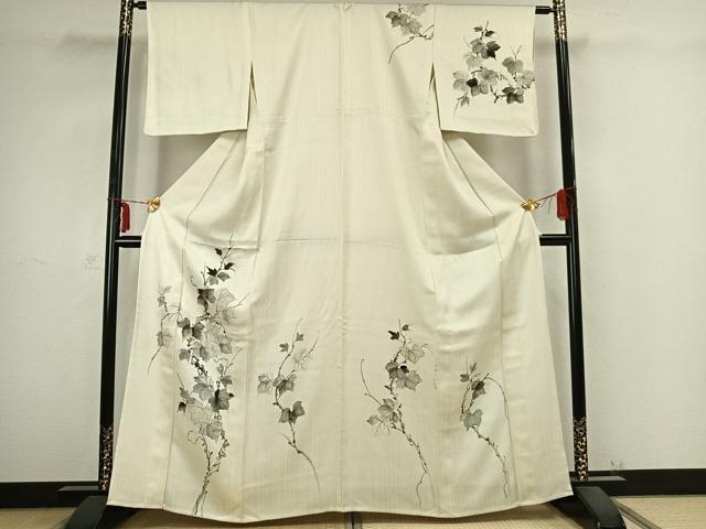 平和屋着物▽訪問着　単衣　手描き　蔦の葉文　正絹　逸品　未使用　AABB2355fy