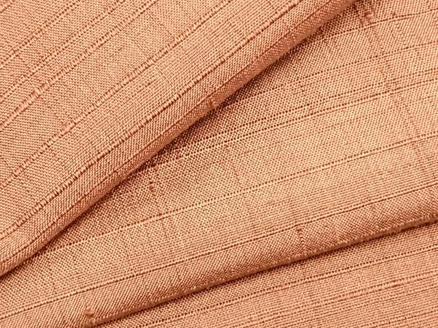 平和屋着物▽上質な紬　単衣　色無地　珊瑚朱色　正絹　逸品　AABB2318fy