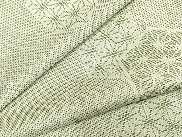 平和屋着物▽お召　単衣　亀甲麻の葉文様　正絹　逸品　AABB2331fy