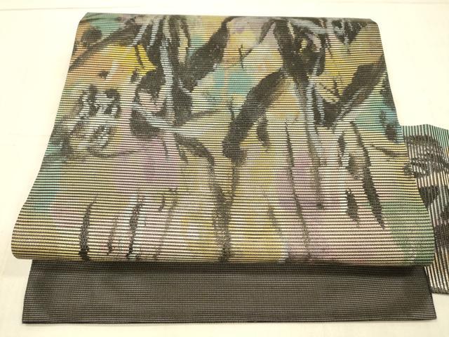 平和屋着物＊夏物　九寸名古屋帯　黒地　銀糸　正絹　逸品　DAAX5936cm