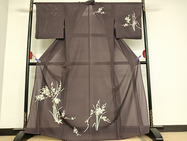 平和屋着物＊夏物　訪問着　絽　草花文　金彩　正絹　逸品　AABB5928st