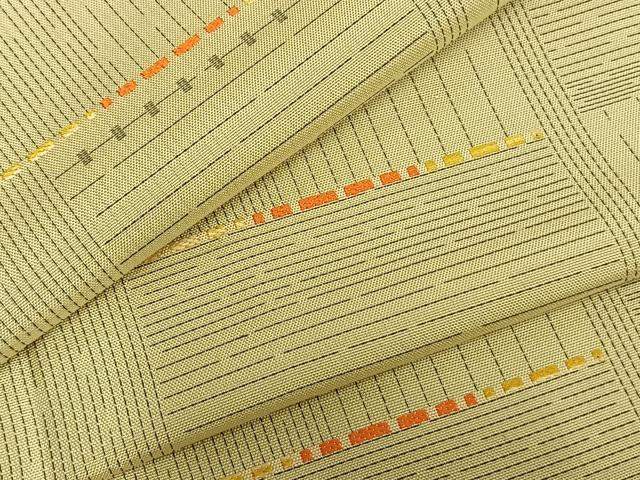 平和屋着物▽上質な紬　単衣　刺繍　抽象文様　正絹　逸品　AABB2382fy