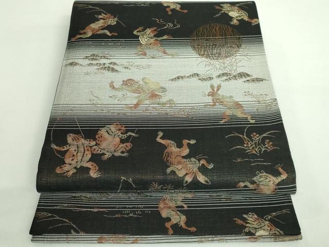 平和屋着物■極上　六通柄袋帯　黄金ムガ　鳥獣戯画　金糸　逸品　DZAB0747kh5