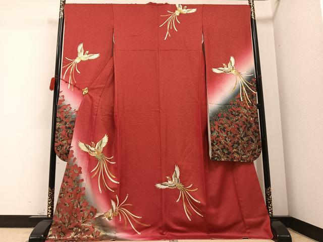 平和屋着物●豪華振袖　駒刺繍　鳳凰花文　暈し染め　金彩　金通し地　ロング丈　正絹　逸品　AABB8205ph