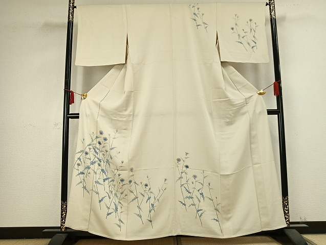 平和屋着物▽訪問着　単衣　草花文　正絹　逸品　AABB2415fy