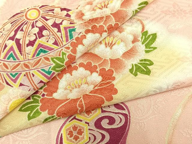 平和屋着物▽ R.KIKUCHIブランド　小紋　単衣　草花鞠文　洗える着物　AABB2432fy