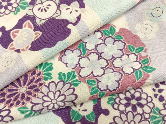 平和屋着物▽ R.KIKUCHIブランド　小紋　単衣　雪輪花文　洗える着物　AABB2424fy