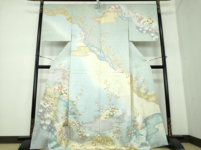 平和屋着物●訪問着　駒刺繍　霞地紙花文　辻が花　金彩　正絹　逸品　DAAY1109ps