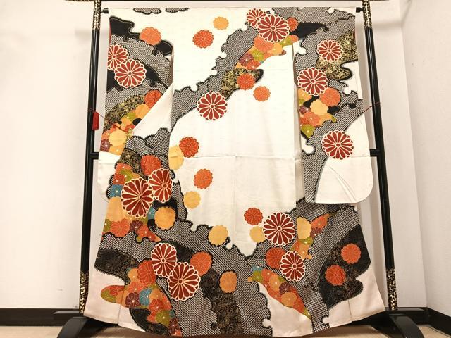 平和屋着物●豪華振袖　駒刺繍　雪輪花文　金彩　正絹　逸品　AABC0621ph