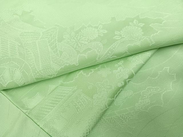 平和屋着物●上質な色無地　御所車草花地紋　裏葉柳色　正絹　逸品　未使用　AABC0662ph