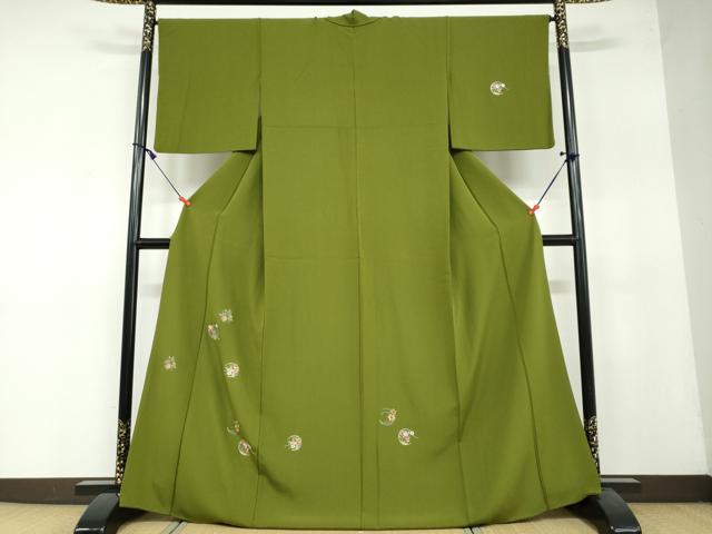 平和屋着物●訪問着　総刺繍　草花丸文　金糸　正絹　逸品　DAAW5997ud