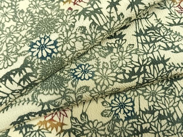 平和屋着物▽上質な小紋　単衣　型染め　草花文　鬼しぼ縮緬　正絹　逸品　未使用　AABC0333fy