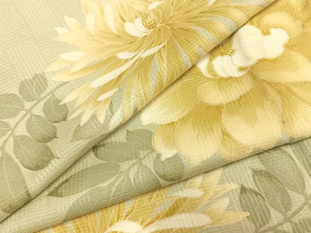 平和屋着物▽上質な小紋　単衣　草花文　正絹　逸品　AABC0371fy