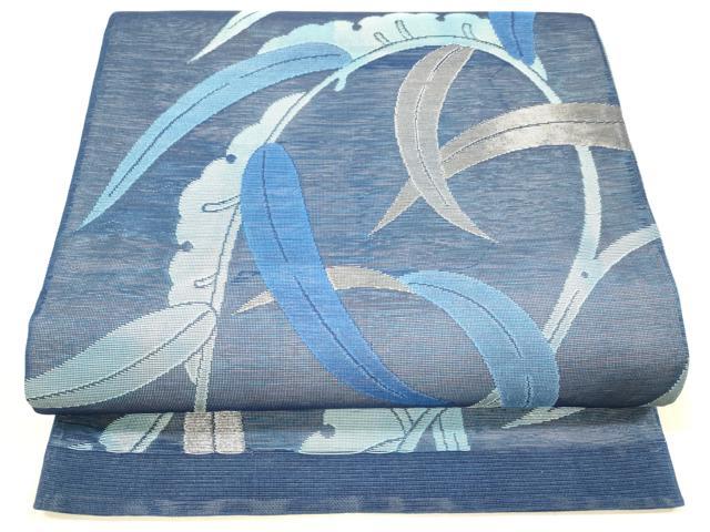 平和屋着物＊夏物　六通柄袋帯　草葉文　銀糸　正絹　逸品　DAAX8616cm