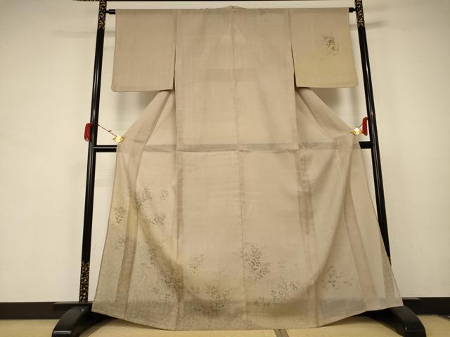 平和屋着物＊夏物　訪問着　紗　紬地　草花文　金彩　正絹　逸品　AABC1812jd