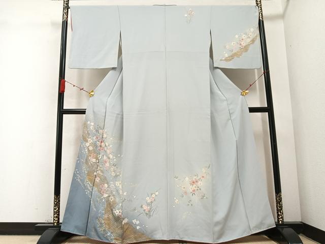 平和屋着物●訪問着　枝花文　暈し染め　金銀彩　正絹　逸品　AABC1781ph