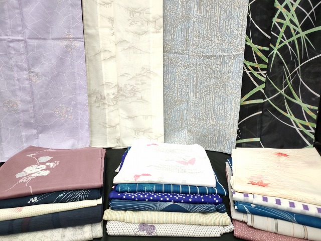平和屋本店■夏物 小紋 絽 紗 洗える着物 まとめて20点 蝶 風景 花柄 葡萄 手描き 着用可能多数 se3737
