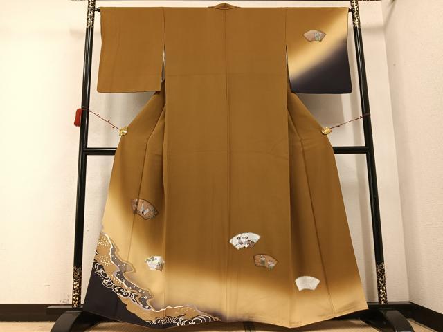 平和屋着物●訪問着　手描き　地紙花鳥文　暈し染め　金銀彩　正絹　逸品　AABC2569ph