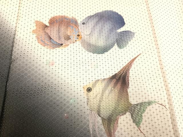 平和屋着物●訪問着　お召地　手描き　エンゼルフィッシュ　暈し染め　正絹　逸品　AABC2586ph