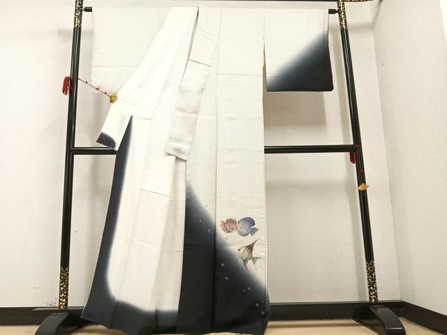 平和屋着物○訪問着 お召地 手描き エンゼルフィッシュ 暈し染め 正絹 逸品
