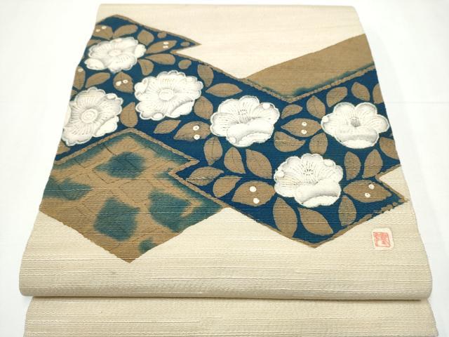 平和屋着物●九寸開き名古屋帯　作家物　紬地　辻が花　正絹　逸品　CAAY9880hy