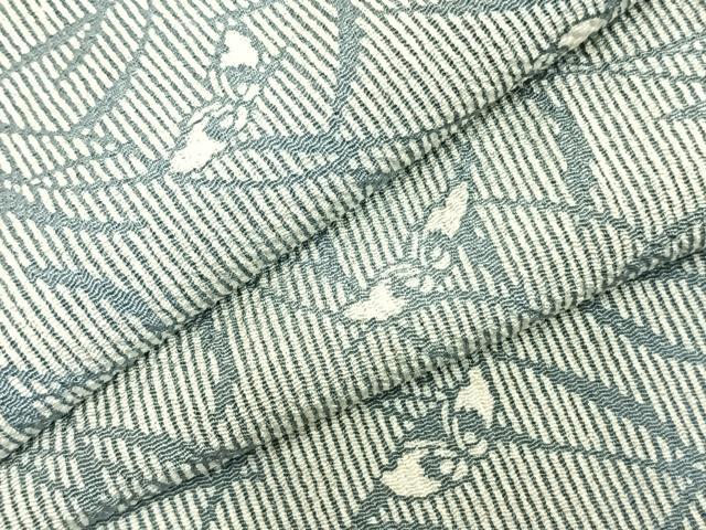 平和屋着物▽上質な小紋　単衣　舞蝶草葉文　正絹　逸品　AABC0470fy