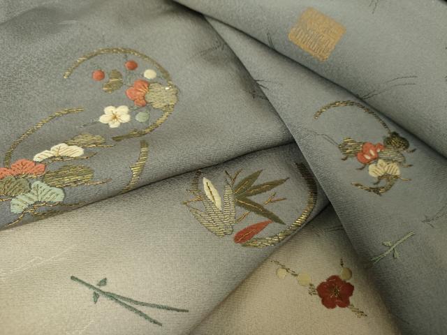 平和屋着物●日本舞踊家 岩井流宗元　岩井友見　訪問着　竹屋町刺繍　総刺繍　松竹梅　暈し染め　金糸　正絹　逸品　DAAY1458ps