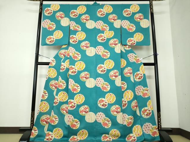 平和屋着物●訪問着　型染　吉祥花丸文　正絹　逸品　DAAY1480ps