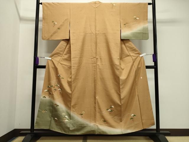 平和屋着物●石川県指定無形文化財　牛首紬　白山工房　手織り　訪問着　駒刺繍　浜松文　金彩　正絹　逸品　CAAY8129gh