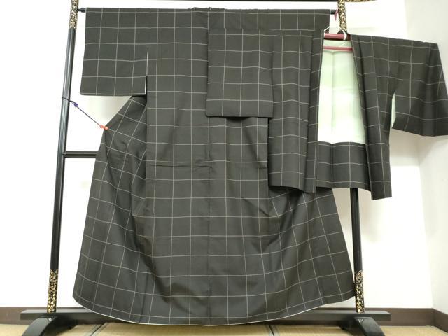 平和屋着物●本場大島紬　アンサンブル　7マルキ　格子文　正絹　逸品　DAAY5257ud