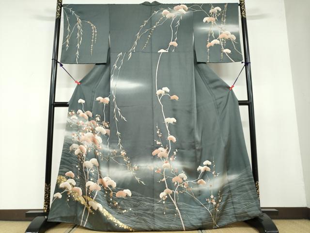 平和屋着物●訪問着　駒刺繍　草花松文　暈し染め　金彩　ますいわ屋扱い　正絹　逸品　DAAY5286ud