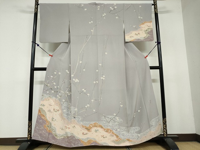 平和屋着物●訪問着　作家物　道長飛鶴草花文　金彩　正絹　逸品　DAAY5315ud