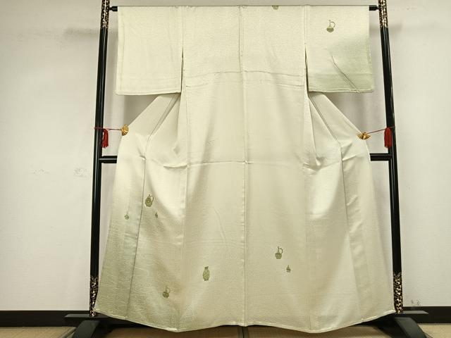 平和屋着物▽訪問着　単衣　駒刺繍　陶器文　暈し染め　金彩　正絹　逸品　AABC0579fy