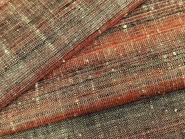 平和屋着物▽上質な紬　単衣　横段文　正絹　逸品　AABC3744fy