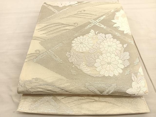 平和屋着物＊夏物　六通柄袋帯　唐織　立波菱天井花丸文　銀糸　正絹　逸品　BAAV5365hv