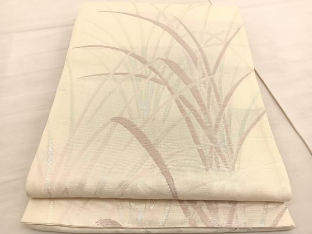 平和屋着物＊夏物　六通柄袋帯　流水草葉文　銀糸　正絹　逸品　BAAV5381hv